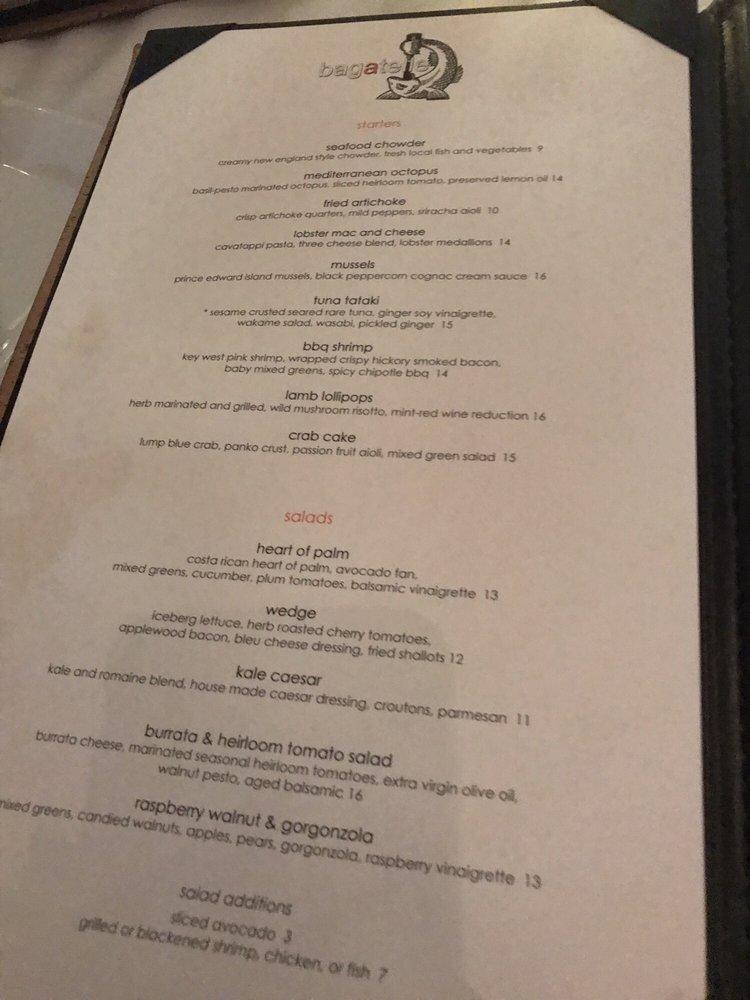 Menu at Bagatelle restaurant, Key West