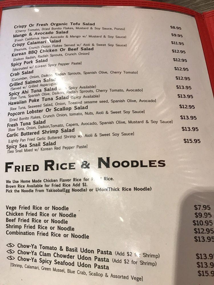 Menu at Chow-Ya restaurant, Lompoc