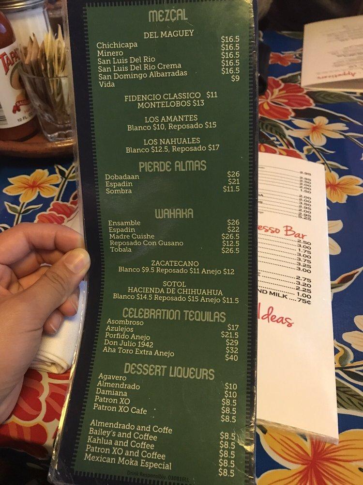 Menu at El Moose restaurant, Seattle