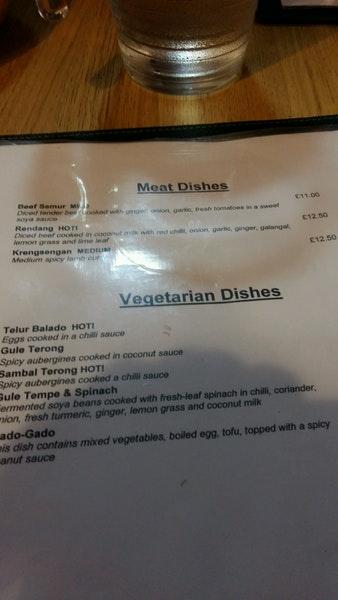 Menu at Garuda Restaurant, Swansea