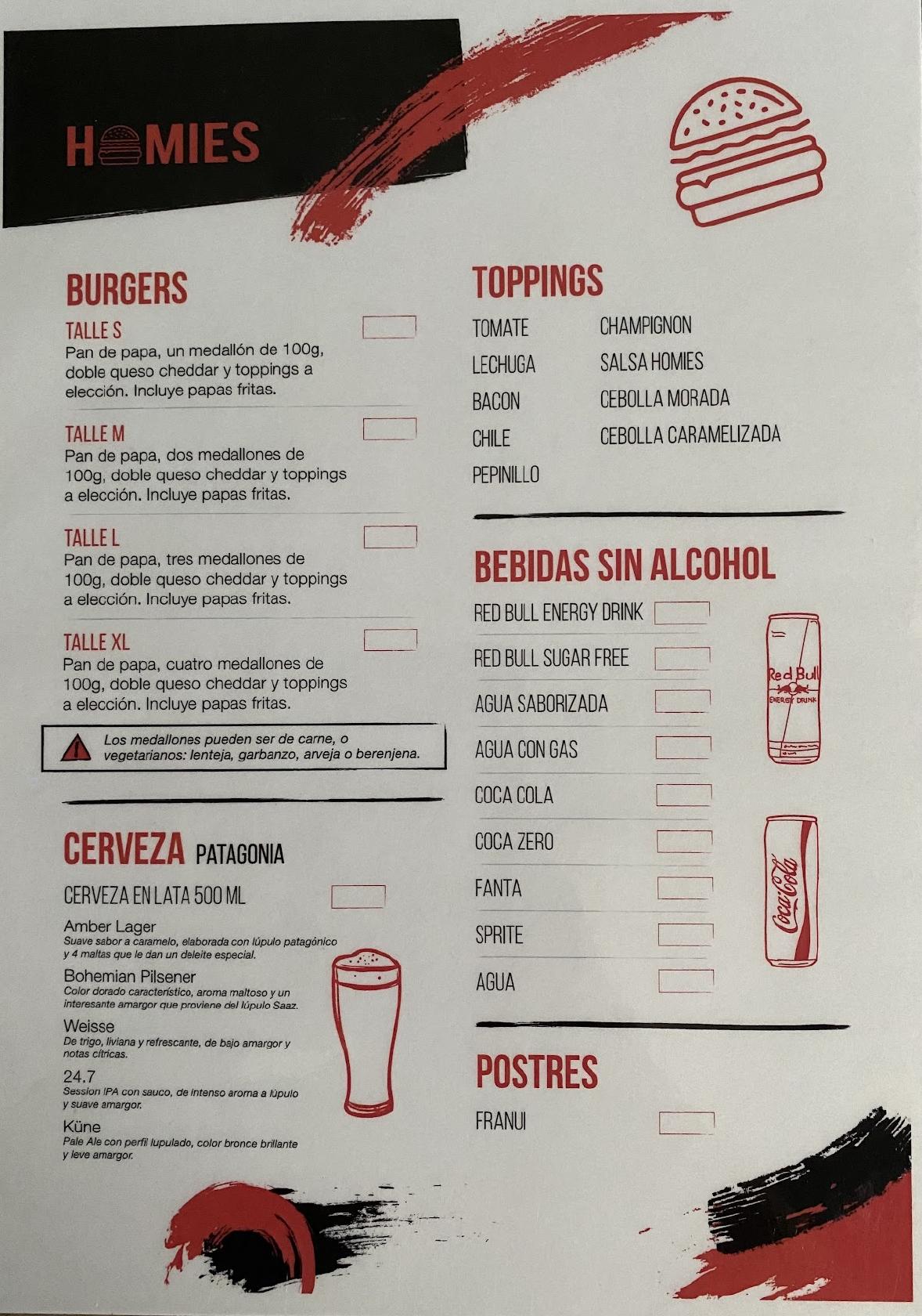 Carta del restaurante Homies III - Cerro, Córdoba
