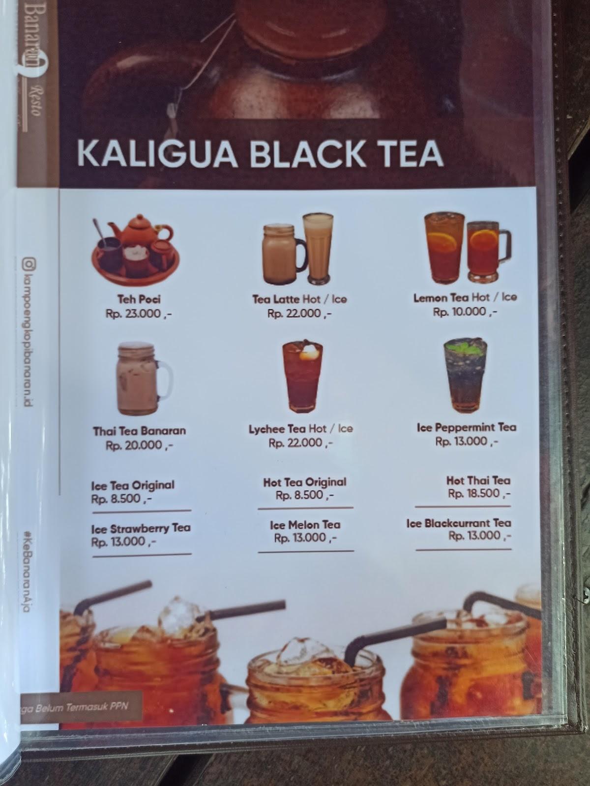 Menu at Kampoeng Kopi Banaran cafe, Bawen