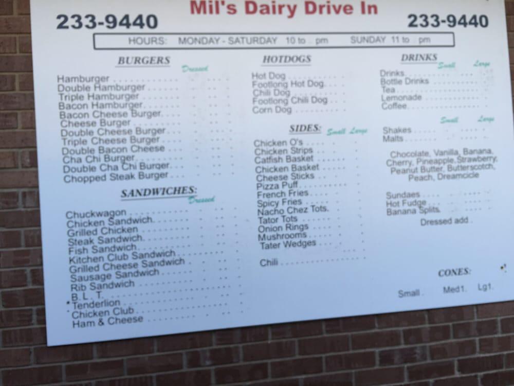 Menu at Mil's Dairy Drive-In pizzeria, Whitesville, KY-54