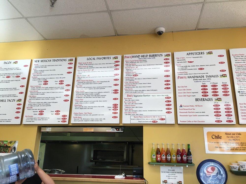 Menu at Posa's El Merendero restaurant, Santa Fe