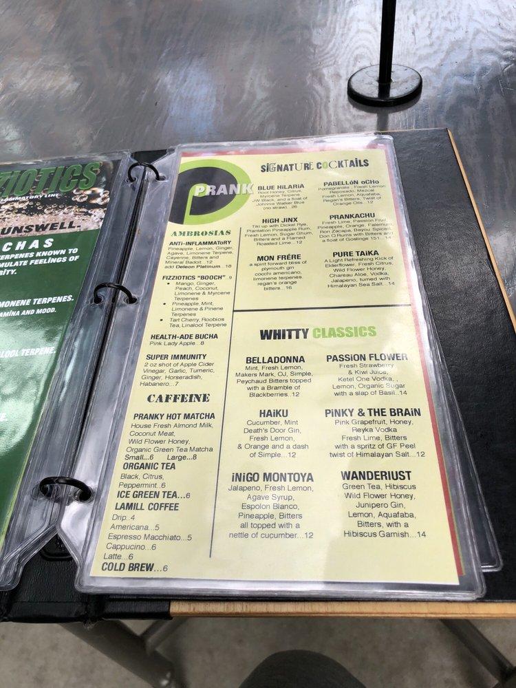 Menu at Prank Bar, Los Angeles
