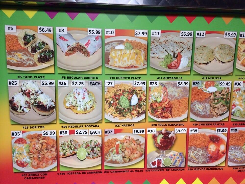 Menu at Ricos Tacos restaurant, Tacoma, Center St
