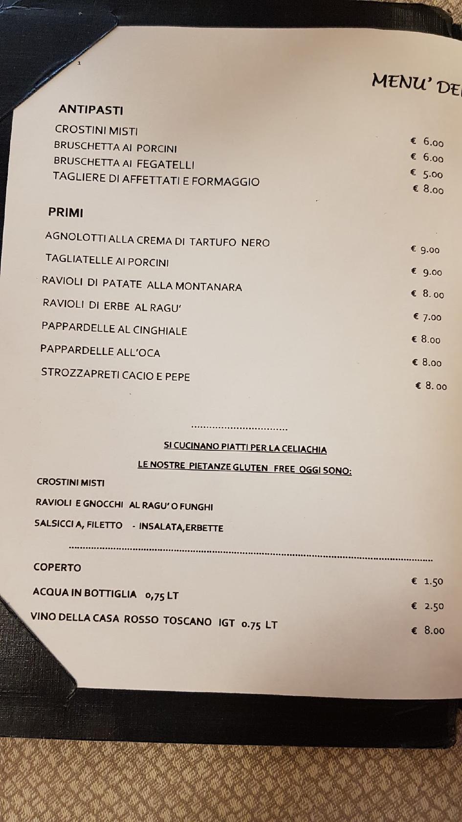 Menu da Ristorante il Toscano, Lago Acquapartita