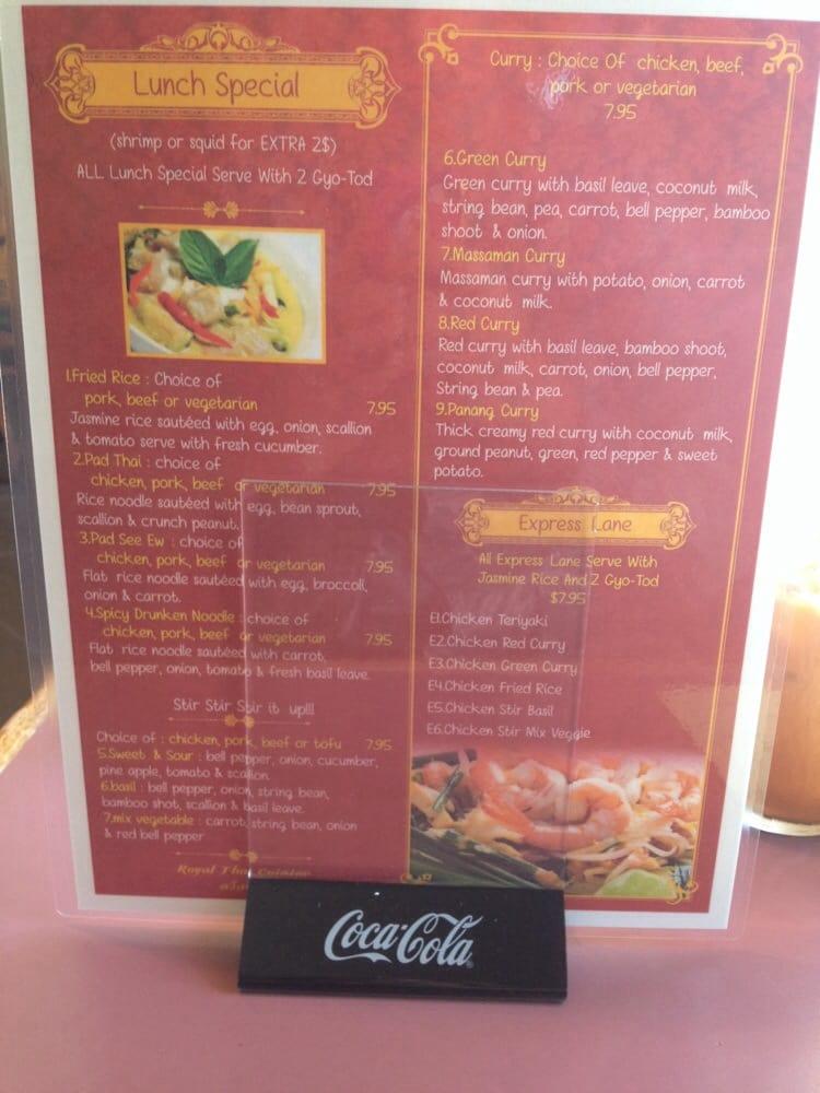 Menu at Royal Thai restaurant, Panama City