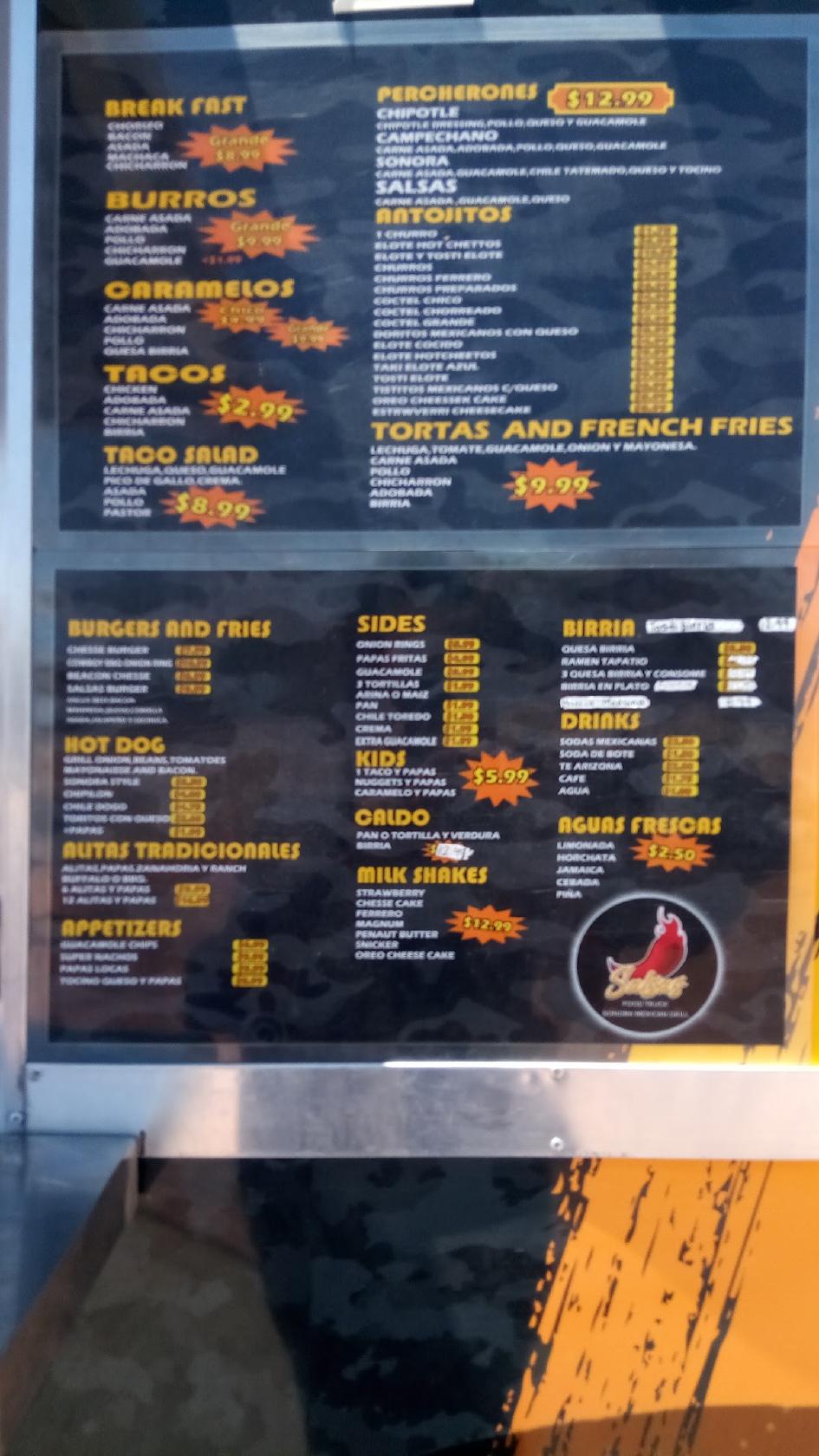 Menu at Salsas food truck sonora mexican grill restaurant, Tucson, S ...