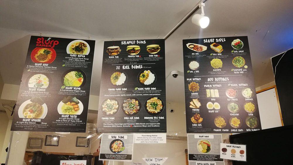Menu at Slurp Ramen restaurant, Port Jefferson