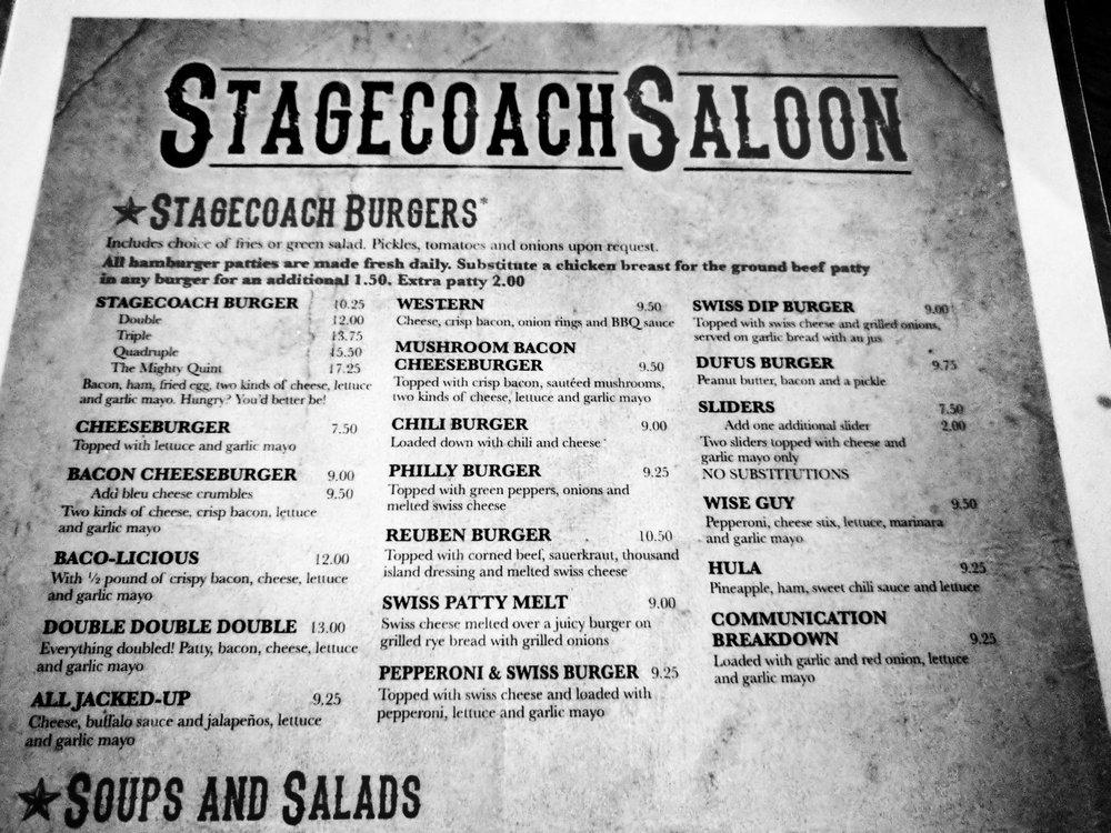 Menu at The Stagecoach Saloon pub & bar, Fairview