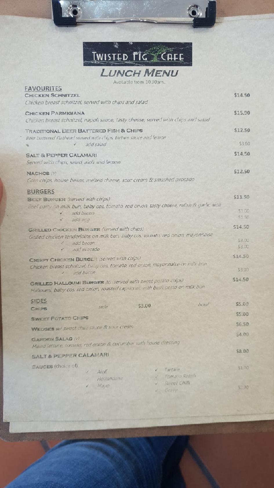 Menu at Twisted Fig Cafe, Tweed Heads South