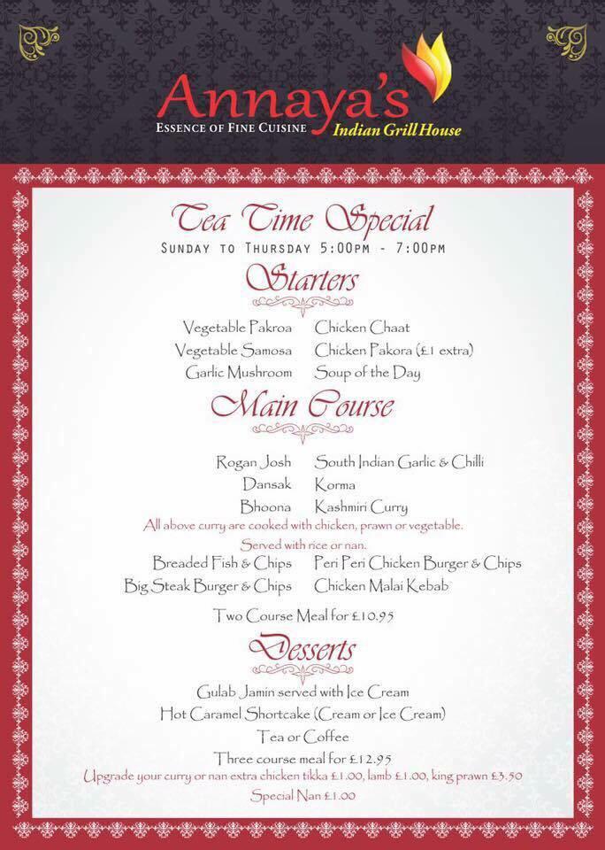 Menu at Annaya's Indian - Helensburgh restaurant, Helensburgh