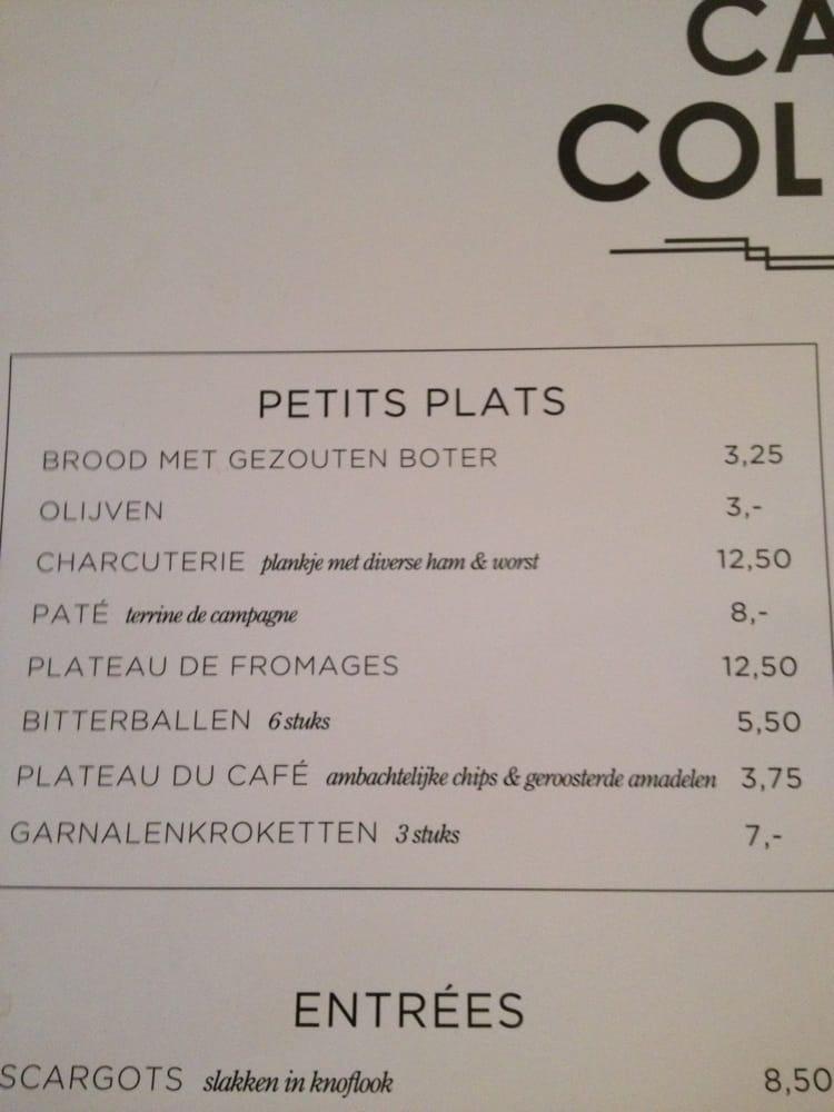 Menu at Café Colette, Haarlem