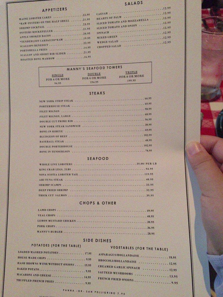Menu at Manny's Steakhouse, Minneapolis, 825 S Marquette Ave