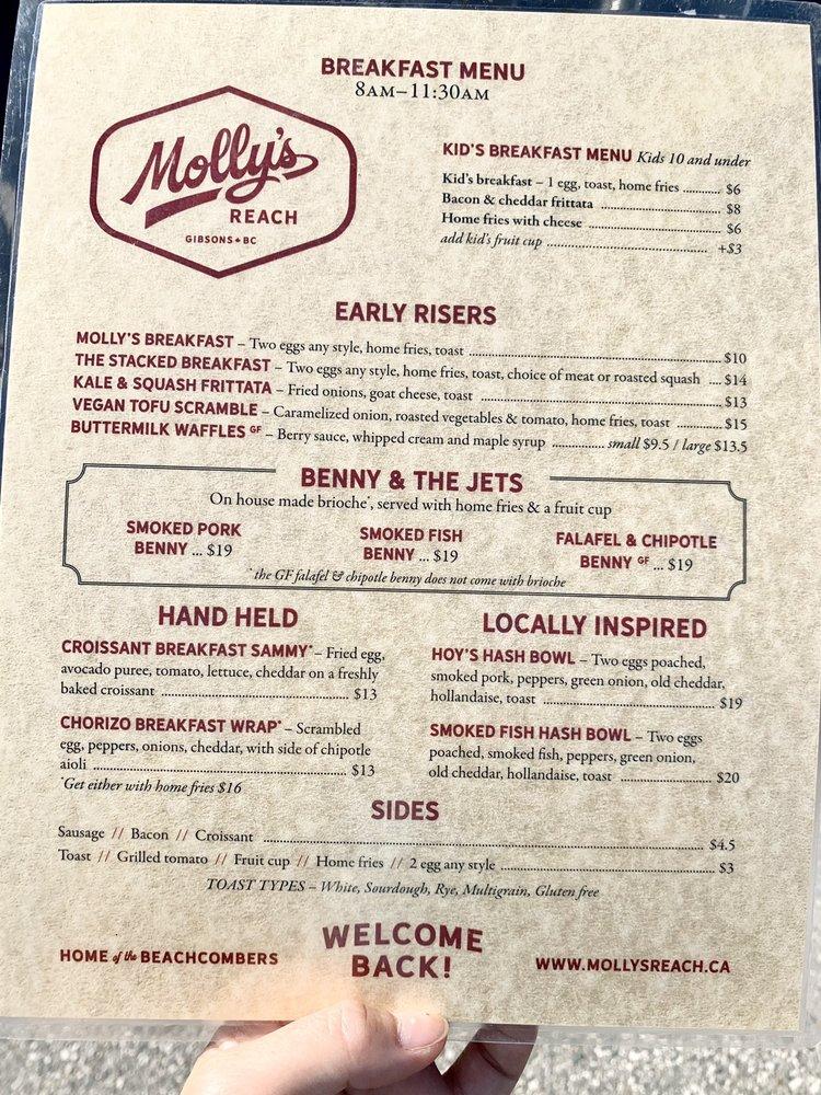 Menu at Molly's Reach Restaurant, Gibsons