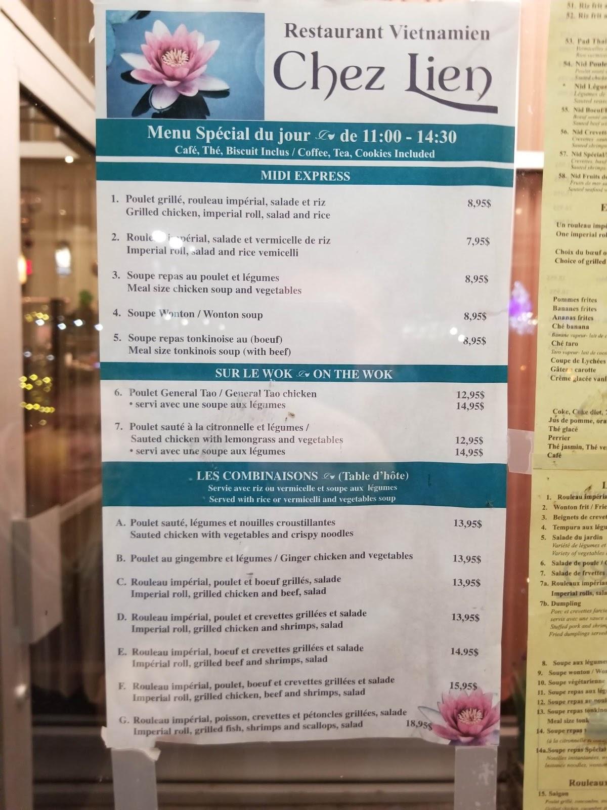 Menu at Restaurant Chez Lien, Saint-Constant, 380 Rte 132 #200