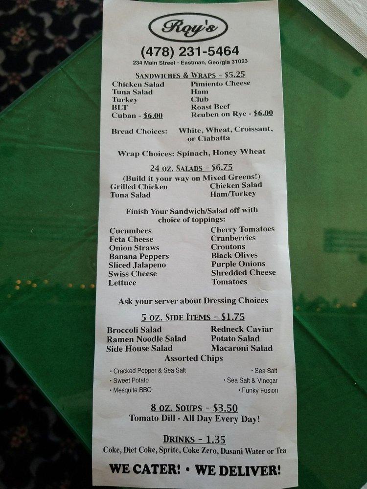 Menu at Roy's restaurant, Eastman