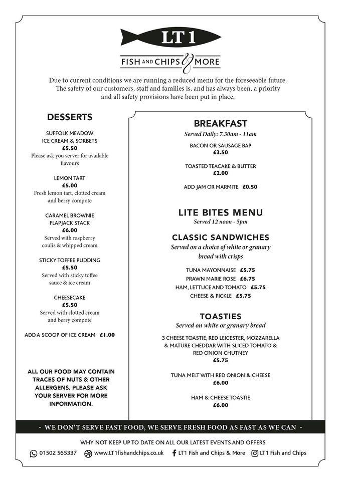 Menu at The Hatfield Hotel restaurant, Lowestoft