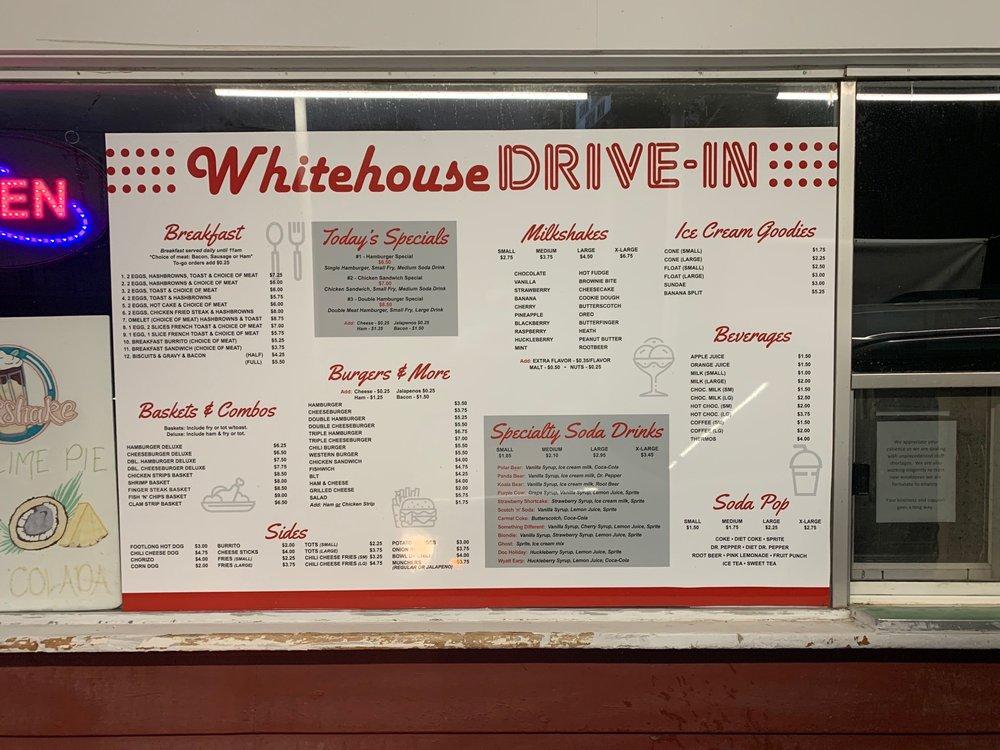 Menu at Whitehouse Drive-In restaurant, Marsing
