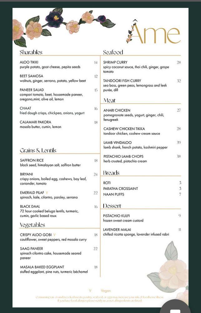 Menu at Ame restaurant, Dallas, 418 N Bishop Ave