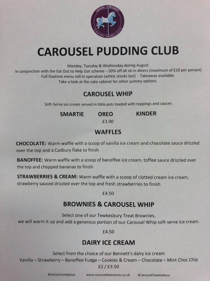 Menu at Carousel Tea Room cafe, Tewkesbury