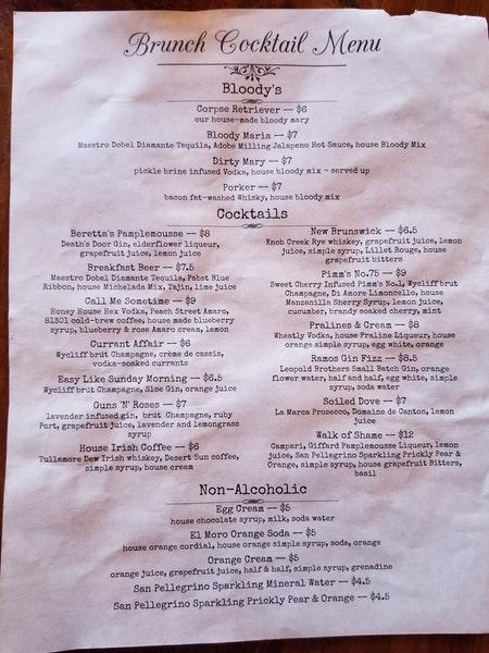 Menu at El Moro Spirits and Tavern restaurant, Durango