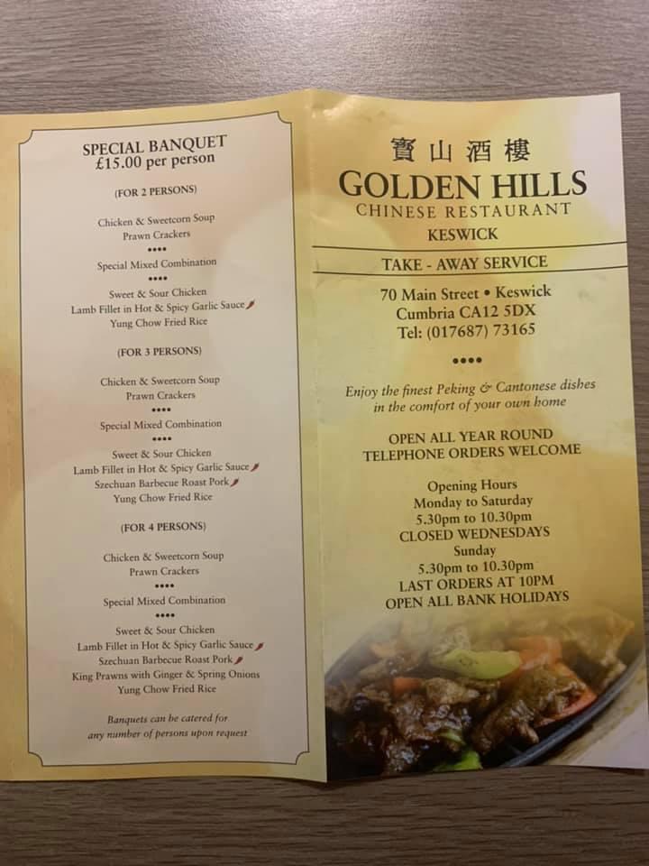 Menu at Golden Hills Chinese Restaurant Keswick, Keswick