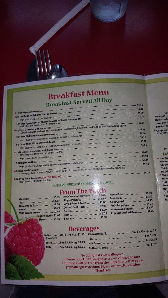 Menu at Mel's Raspberry Patch restaurant, Sanford, 372 Alfred Rd