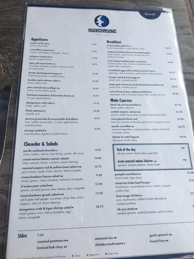 Menu at Moonshadows Malibu pub & bar, Malibu