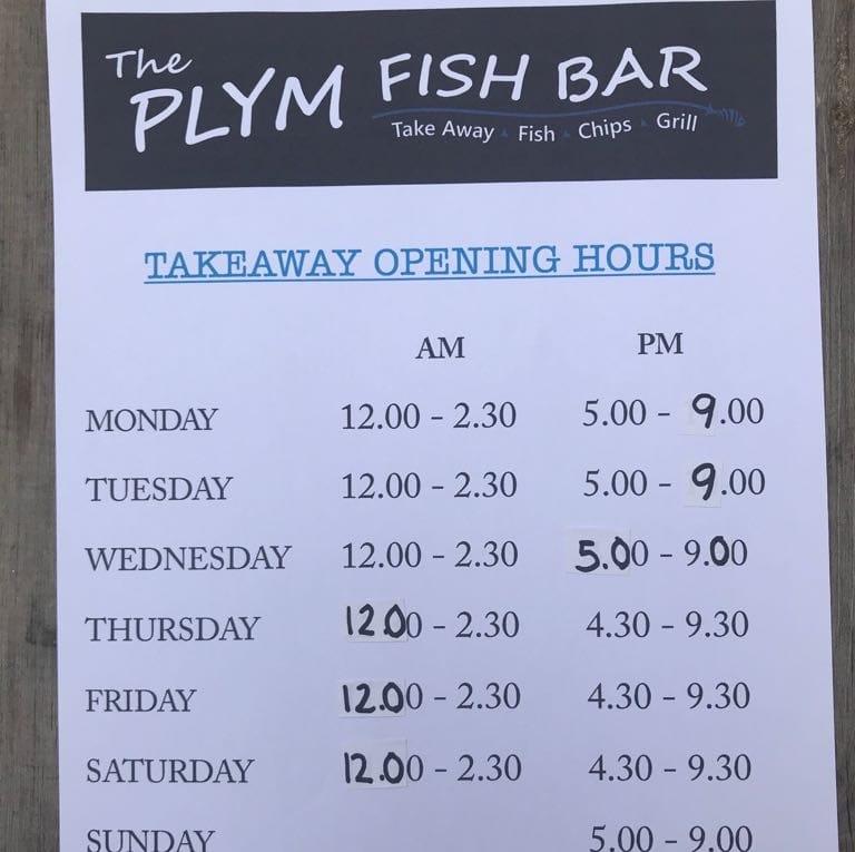 Menu at The Plym Fish Bar, Plymouth