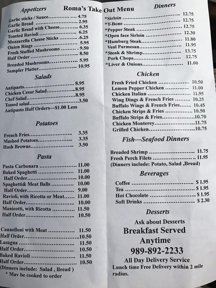 Menu at Roma's Family Restaurant, Bay City