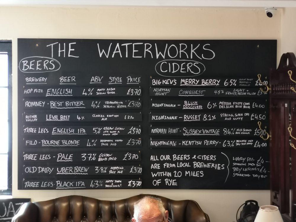 Menu at Rye Waterworks Micropub, Rye