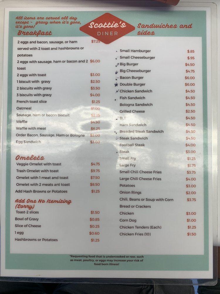 Menu at Scotties of Powell restaurant, Powell, Clinton Hwy