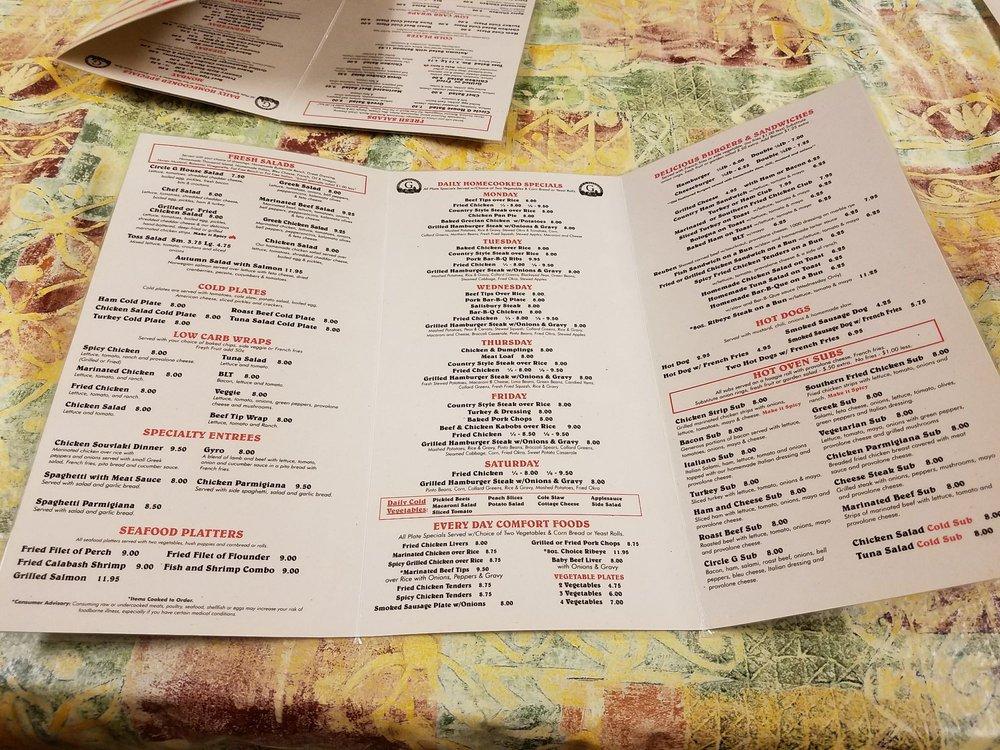 Menu at Circle G Restaurant, Charlotte