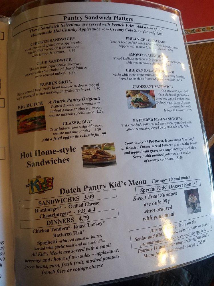 Menu at Dutch Pantry restaurant, Williamstown
