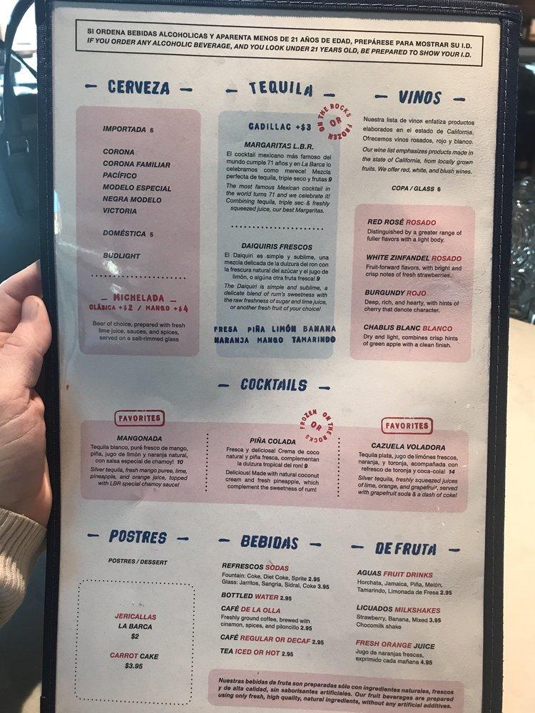Carta de La Barca Restaurantes, Downey