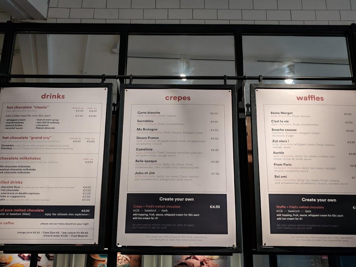 Menu at Le Chocolat de Frèd cafe, Dublin