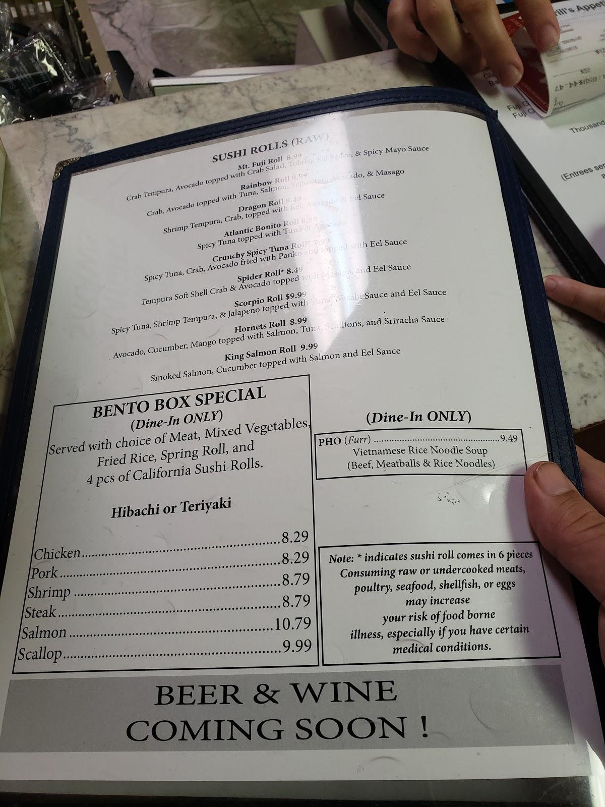Menu at Little Fuji Restaurant, Laurinburg, 894 US-401