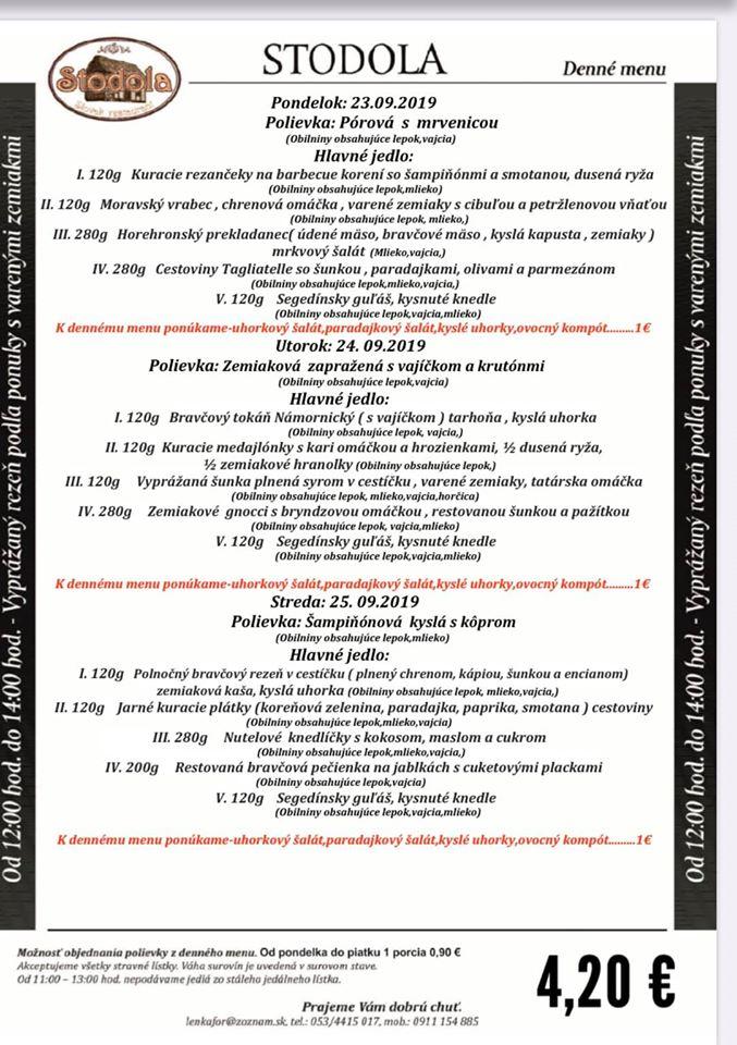 Menu at Restauracia Stodola SNV Spisska Nova Ves pub & bar, Spišská ...