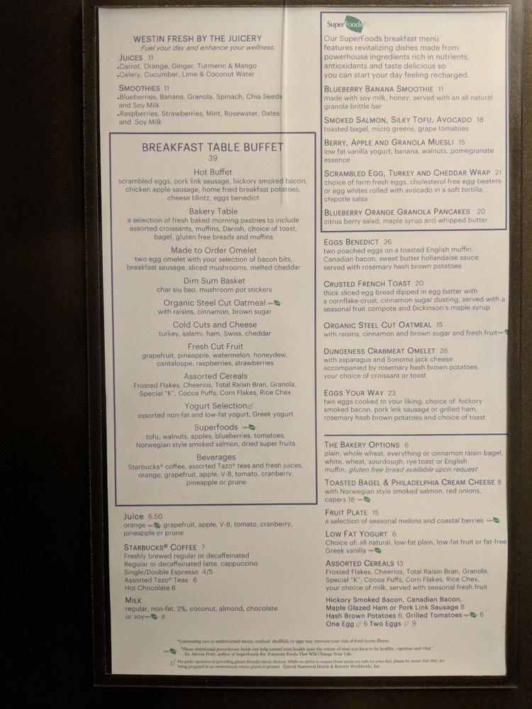 Menu at The Oak Room Restaurant, San Francisco