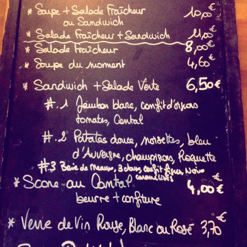 Menu at Australian Coffee House, Clermont-Ferrand