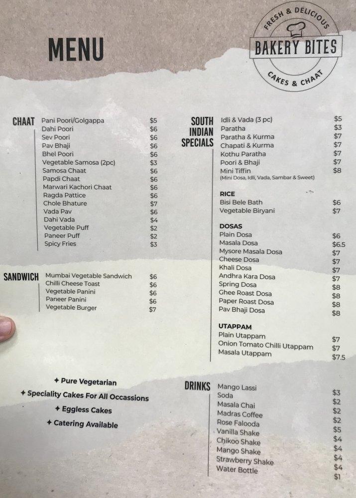 Menu at Bakery Bites, Roseville