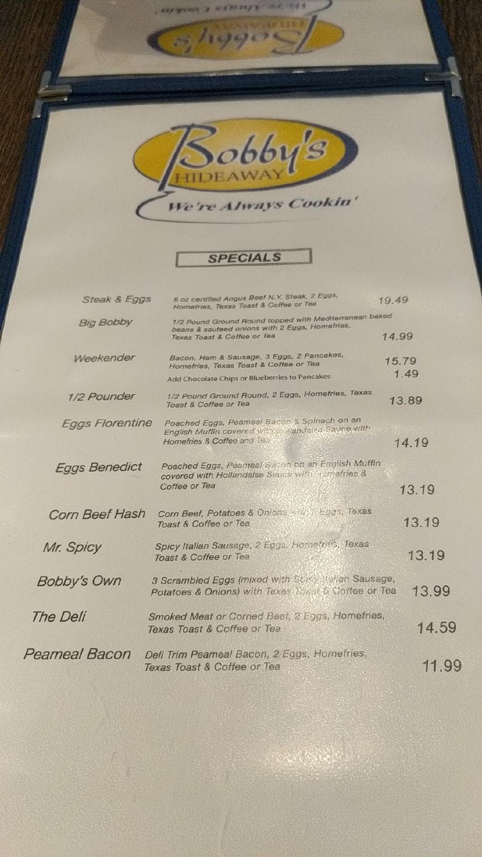 Menu at Bobby's Hideaway- Port Credit restaurant, Mississauga, 398 ...