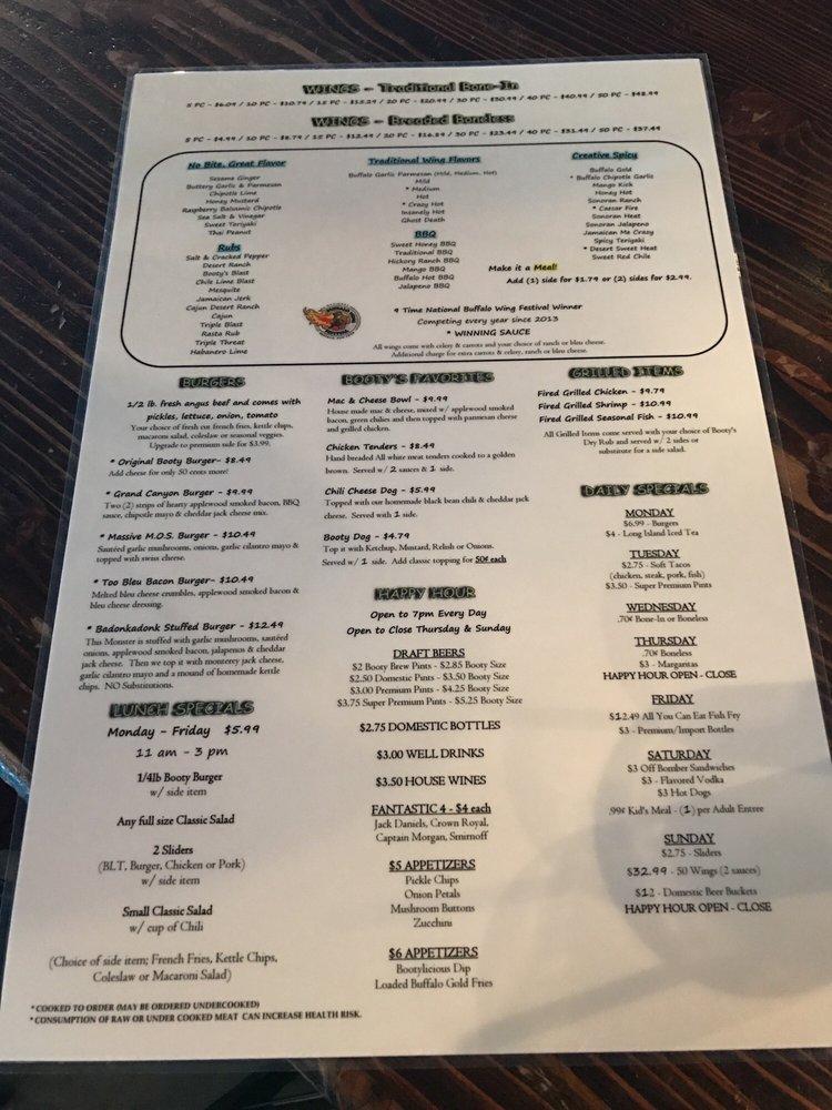Menu at Booty's Wings Burgers & Beer pub & bar, Surprise