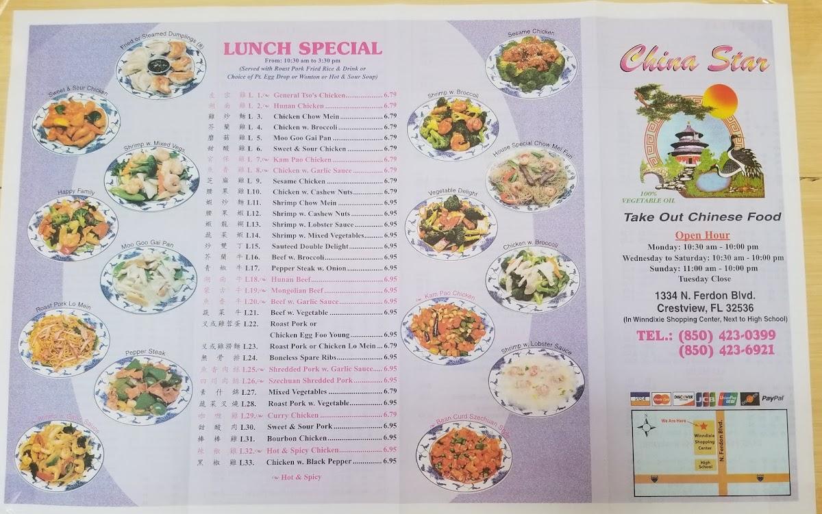 Menu at China Star restaurant, Crestview