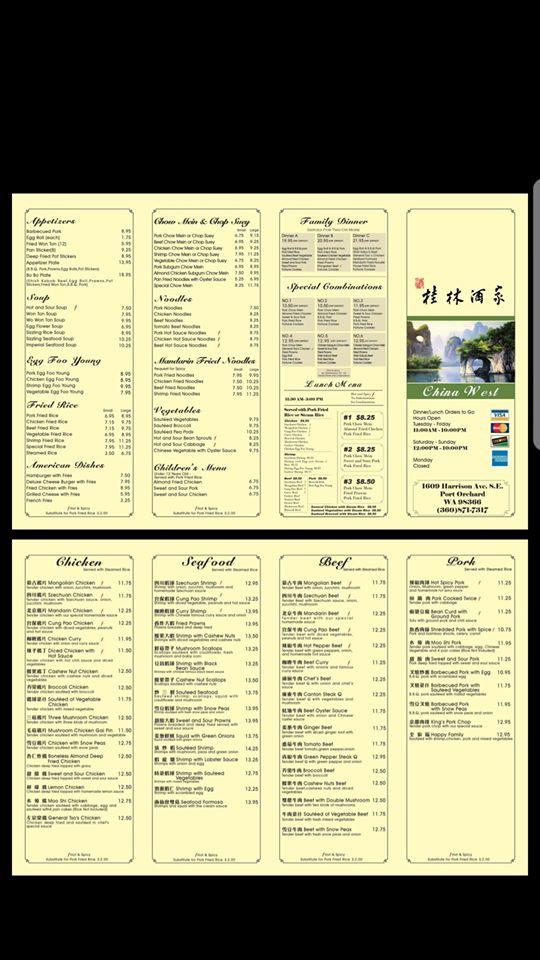 Menu at China West restaurant, Port Orchard, Harrison Ave SE