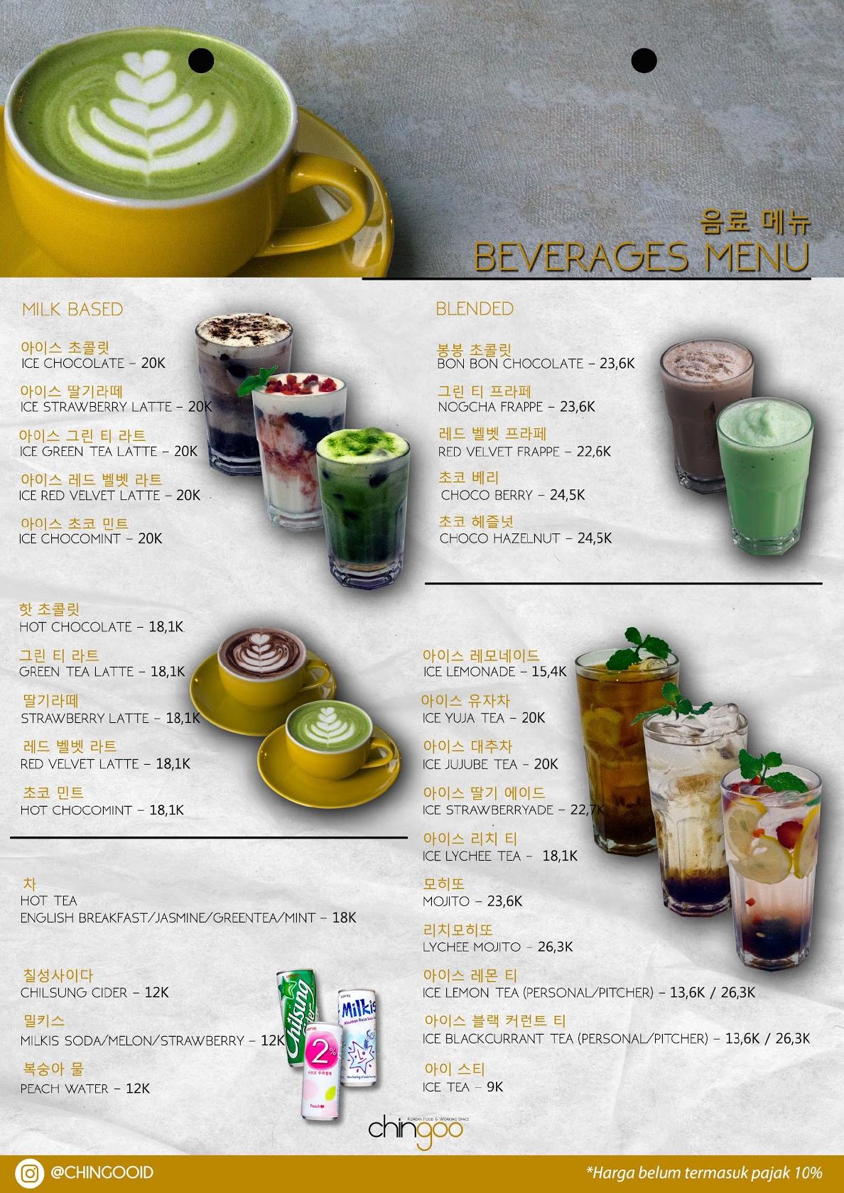 Carta del restaurante Chingoo Korean Food & Space, Malang