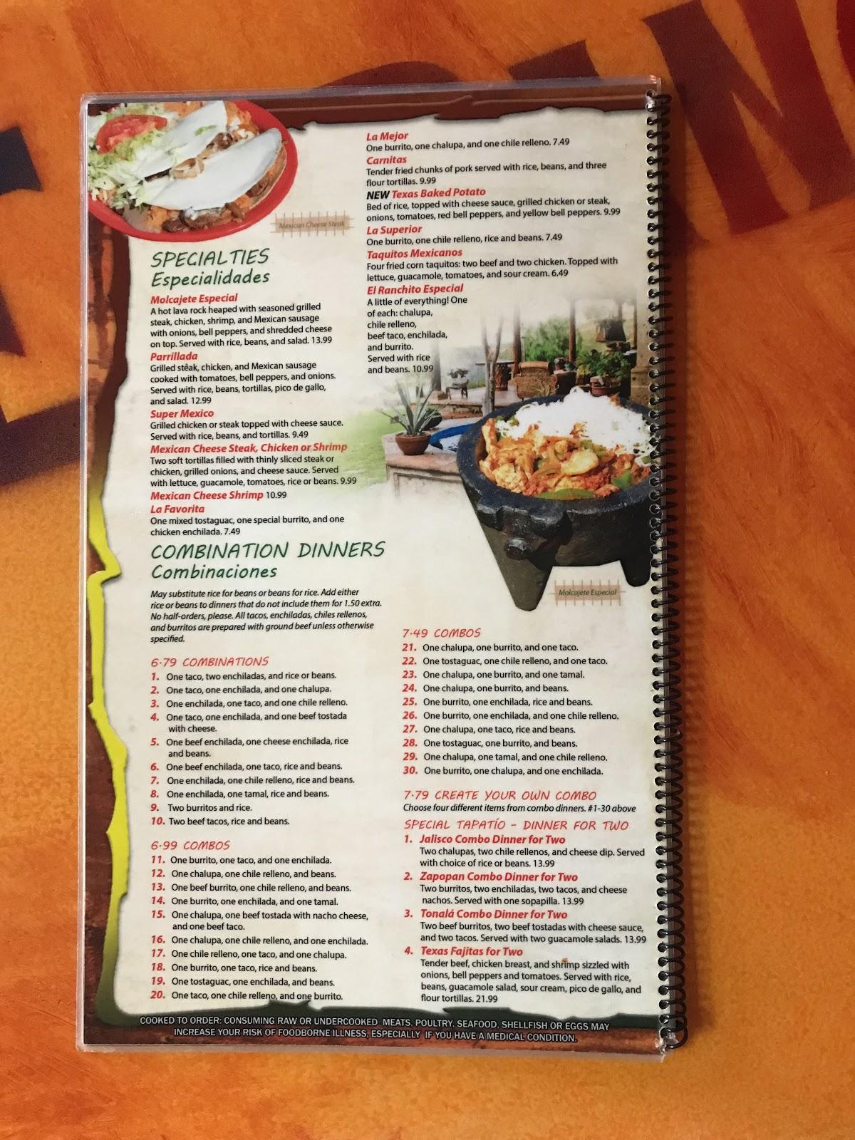 Menu at El Ranchito Family Mexican Restaurant, Kingsport, W Stone Dr
