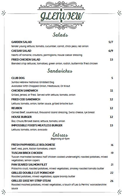 Menu at Glenview Country Club, The Villages